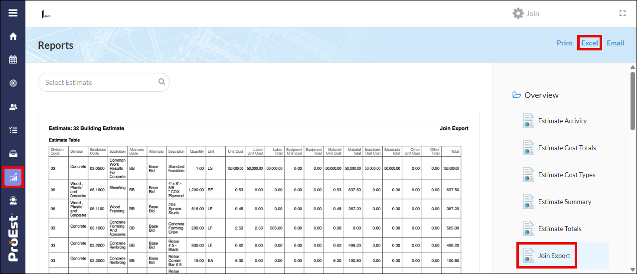 Exporting a ProEst Estimate