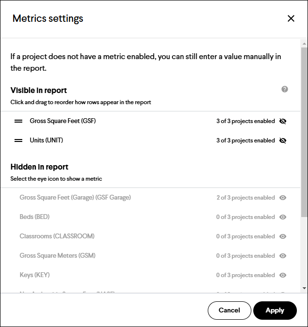 Creating a Project Comparisons Report